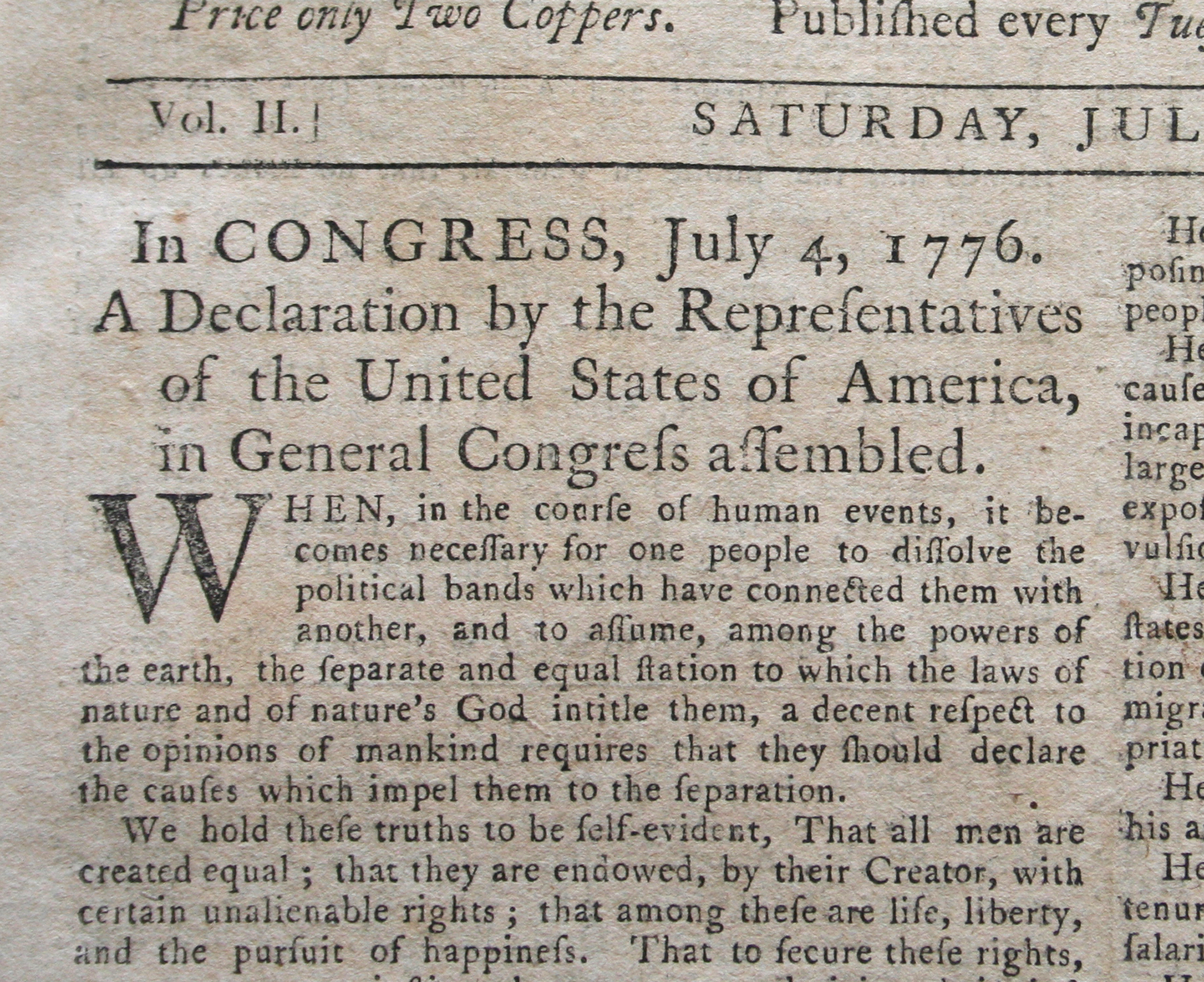 First Newspaper Printing of the Declaration | Timeline of the American ...