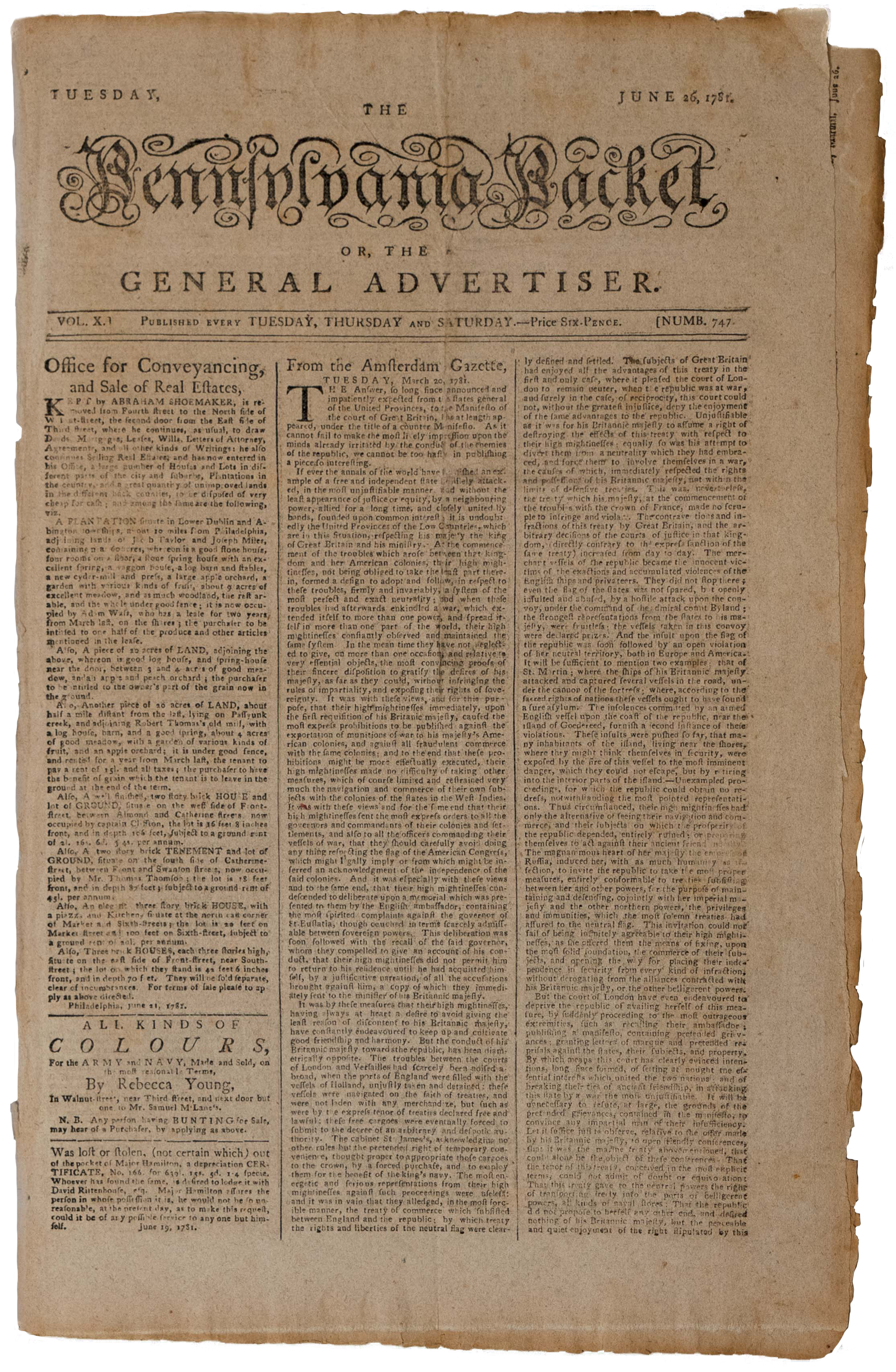 Rebecca Flower Young Ad | Timeline of the American Revolution