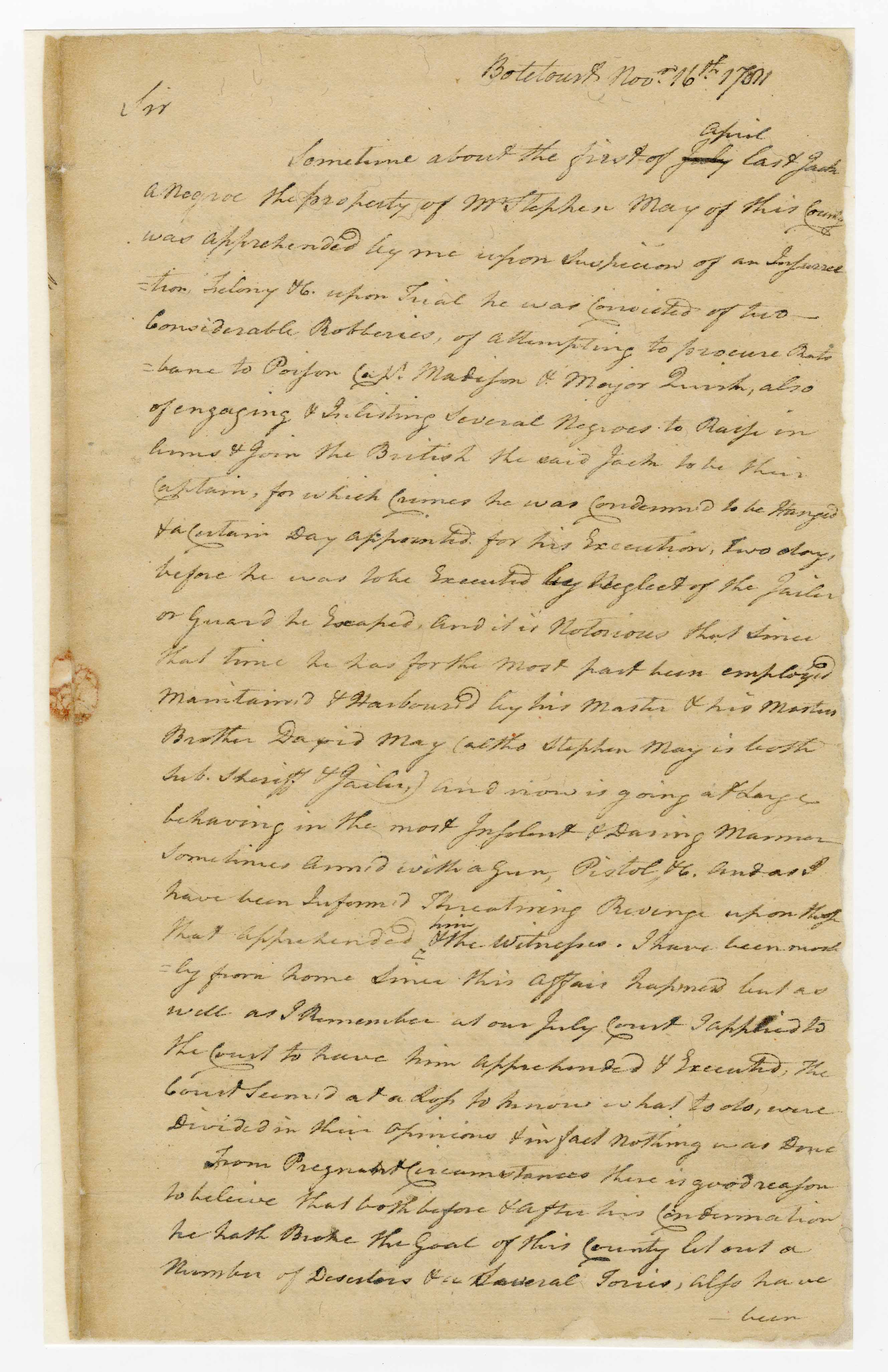 Patrick Lockhart’s Letter to Thomas Nelson | Finding Freedom - Museum ...