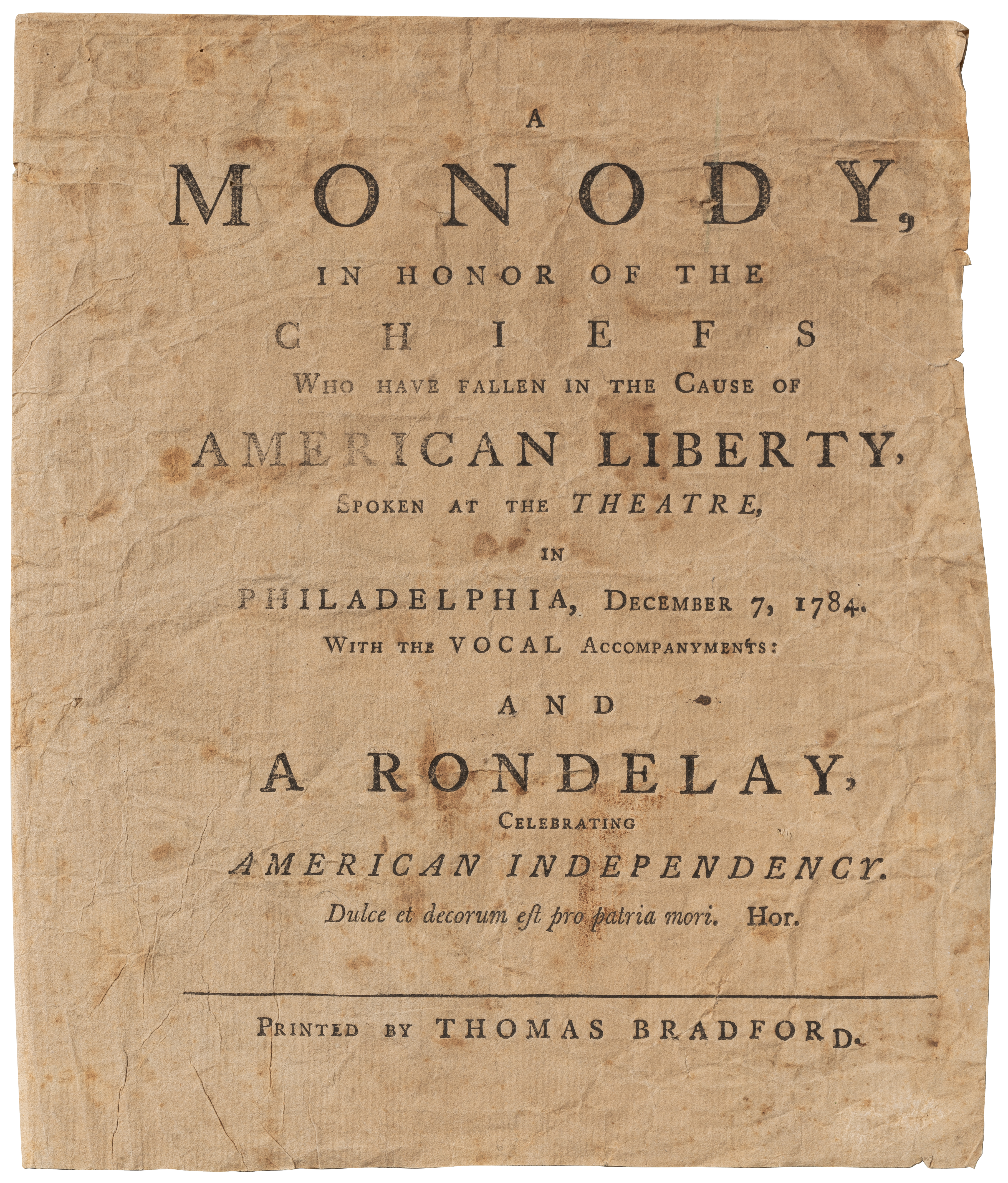 Philadelphia Theater Program | Timeline of the American Revolution