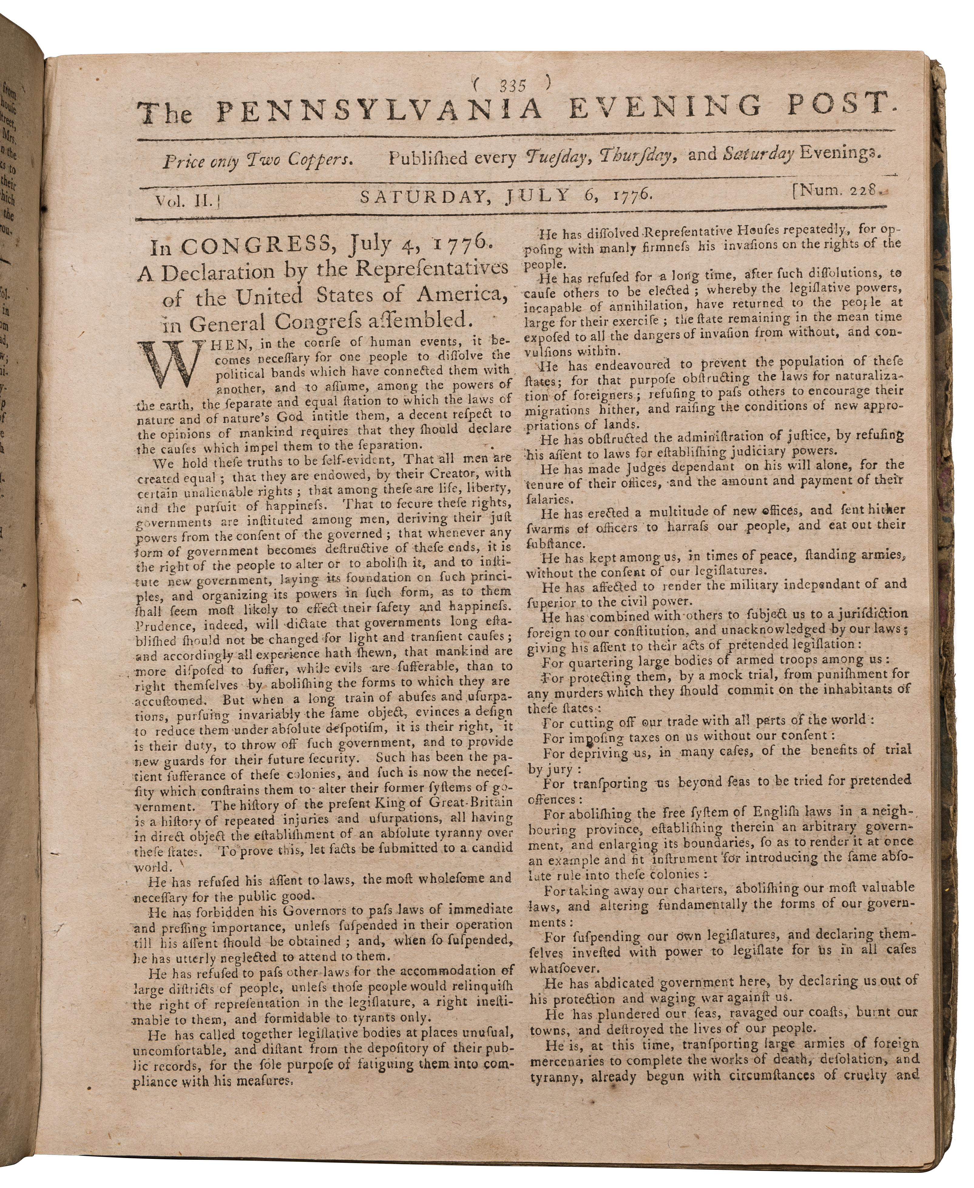 First Newspaper Printing of the Declaration | Timeline of the American ...