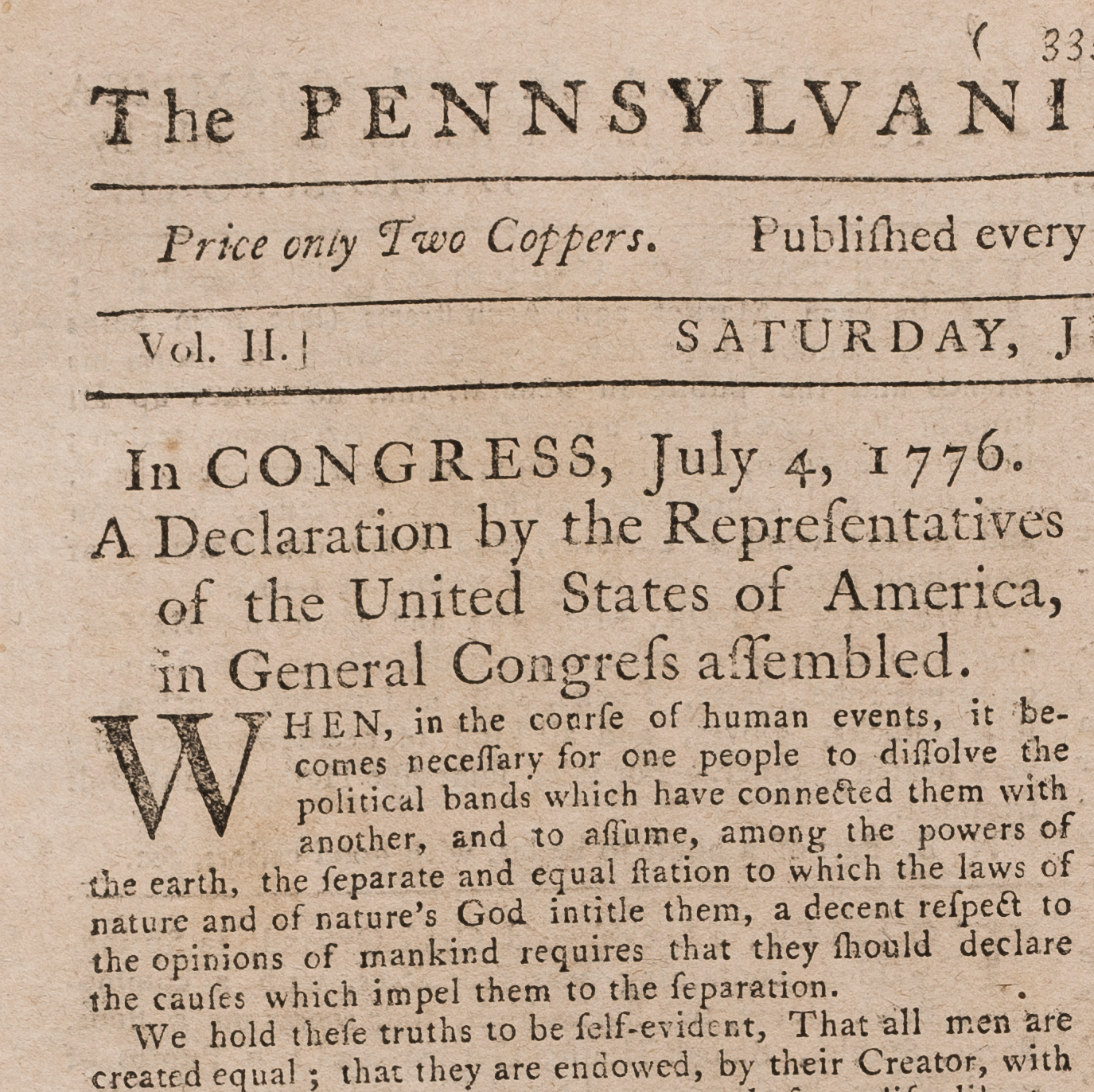First Newspaper Printing of the Declaration | Timeline of the American ...